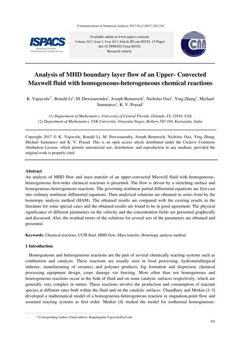 Pdf Analysis Of Mhd Boundary Layer Flow Of An Upper Convected Maxwell Fluid With Homogeneous