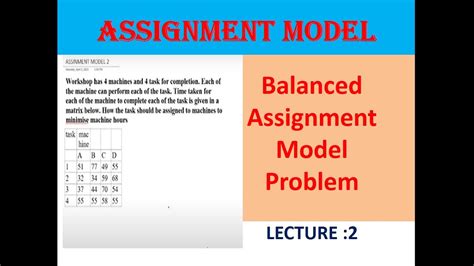 l2 or assignment model balanced assignment problem hungarian