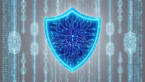 Digital Shield Icon With A Circuit Design Surrounded By Vertical