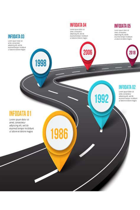 Vector Road Infographic With Pin Pointer Timeline Template With 5 Markers On A Curved Road Line