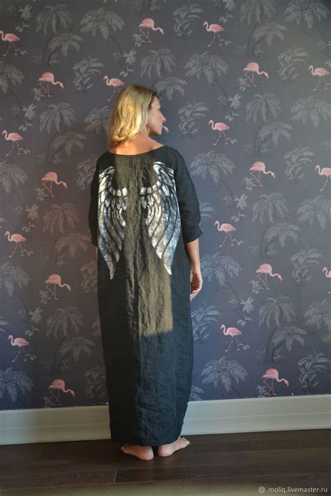 Крылья Ангела Длинное льняное платье с принтом в интернет магазине Ярмарка Мастеров по цене 8800