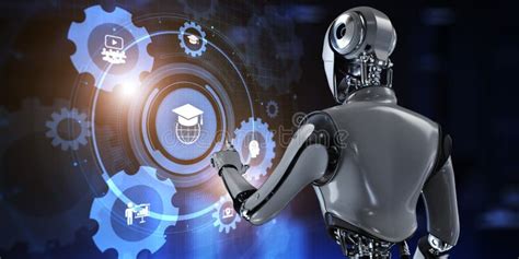 E Learning Edtech Education Technology Concept Robot Pressing Button