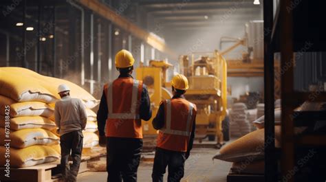 Workers Overseeing The Loading And Unloading Of Raw Materials At The Food Production Site Stock