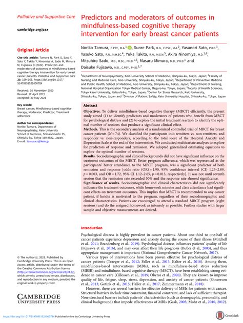 Pdf Predictors And Moderators Of Outcomes In Mindfulness Based Cognitive Therapy Intervention