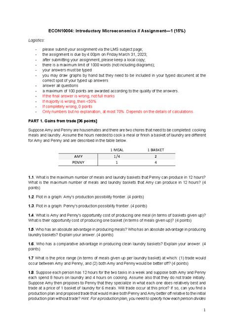 Introductory Microeconomics Econ10004 Assignment 1 2023 1 Econ10004 Introductory