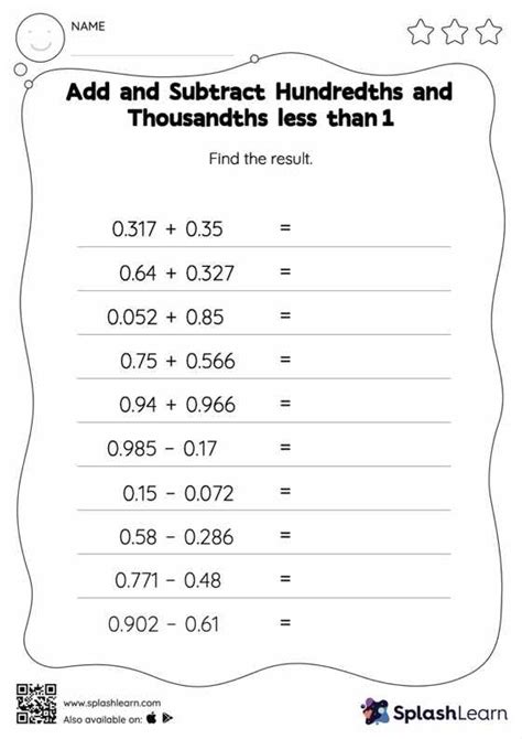 Add And Subtract Hundredths And Thousandths Less Than 1 Horizontal