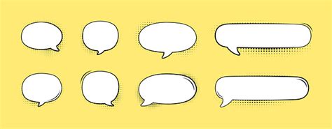 노란색 배경 템플릿에 검은색 하프톤 그림자가 있는 복고풍 말풍선 벡터 일러스트레이션 빈 만화 텍스트 프레임 빈티지 디자인 팝