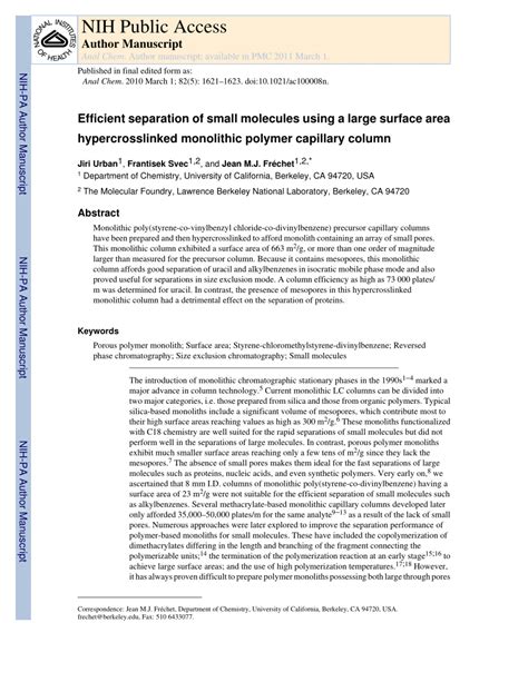 Pdf Efficient Separation Of Small Molecules Using A Large Surface Area Hypercrosslinked