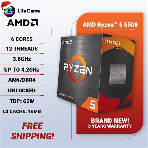 ใหม่ Amd Ryzen 5 5500 กล่องใหม่เอี่ยม 6 แกน 3 6ghz Upto 4 2ghz ปลดล็อค Am4 โปรเซสเซอร์ Cpu