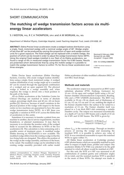 Pdf The Matching Of Wedge Transmission Factors Across Six Multienergy Linear Accelerators