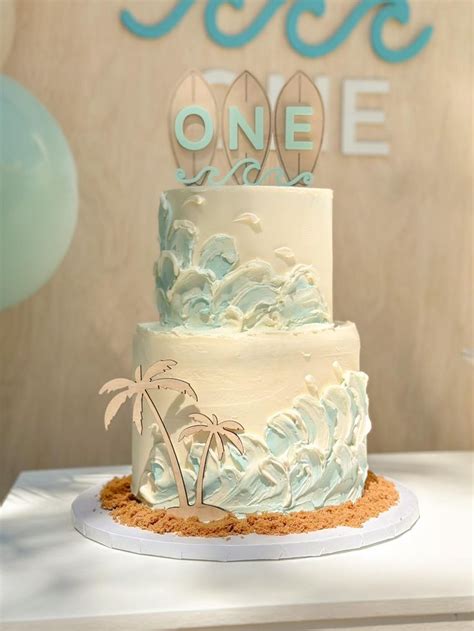 Surfboard One Cake Topper Beach 1st Birthday Palm Tree Decor Etsy
