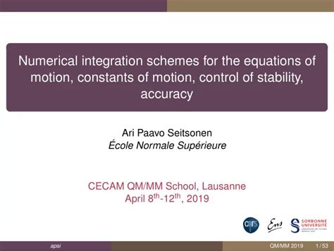 [ppt] Numerical Integration Schemes For The Equations Of Motion