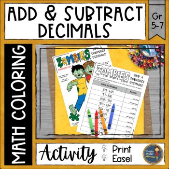 Halloween Math Adding And Subtracting Decimals Color By Number Zombie