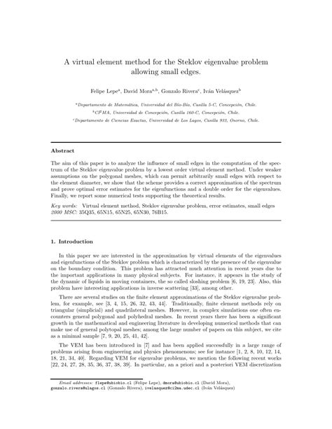 Pdf A Virtual Element Method For The Steklov Eigenvalue Problem Allowing Small Edges