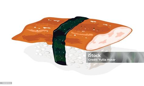 신선한 우나기 초밥 얇게 썬 장어를 얹은 밥과 씨미 줄기로 감싼 밥 민물장어에 대한 스톡 벡터 아트 및 기타 이미지 민물장어 0명 3차원 형태 Istock