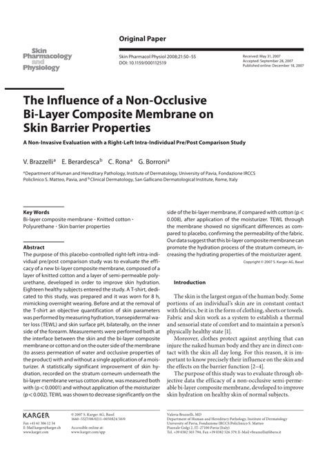 Pdf The Influence Of A Non Occlusive Bi Layer Composite Membrane On Skin Barrier Properties