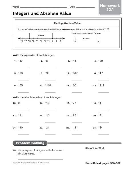 Absolute Value Worksheets