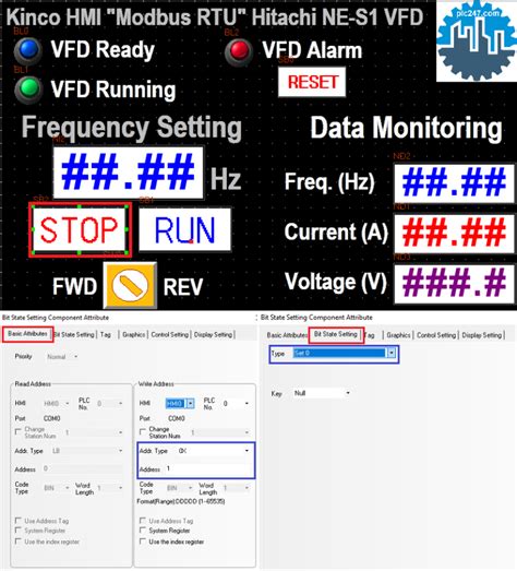 HMI Kinco Modbus RTU Hitachi NE S VFD Tutorial Plc