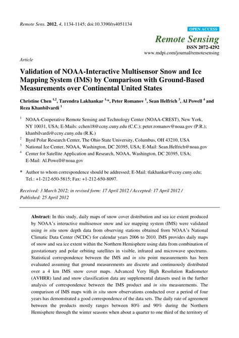 pdf validation of noaa interactive multisensor snow and ice mapping