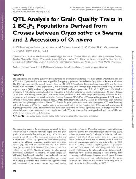 Pdf Qtl Analysis For Grain Quality Traits In 2 Bc2f2 Populations