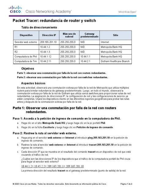 6 2 3 8 packet tracer router and switch redundancy pdf enrutador computación