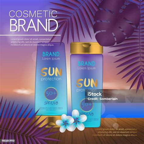 이국적인 야자수와 선셋 비치에서 여름 화장품 템플릿을 나뭇잎 배경 현실적인 3d 디자인입니다 0명에 대한 스톡 벡터 아트 및 기타 이미지 Istock