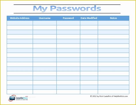 Free Password Keeper Template Printable Of 9 Sample Password