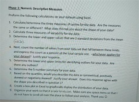 Solved Phase 3 Numeric Descriptive Measures Preform The