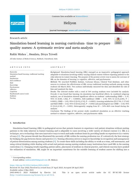 Pdf Simulation Based Learning In Nursing Curriculum Time To Prepare Quality Nurses A