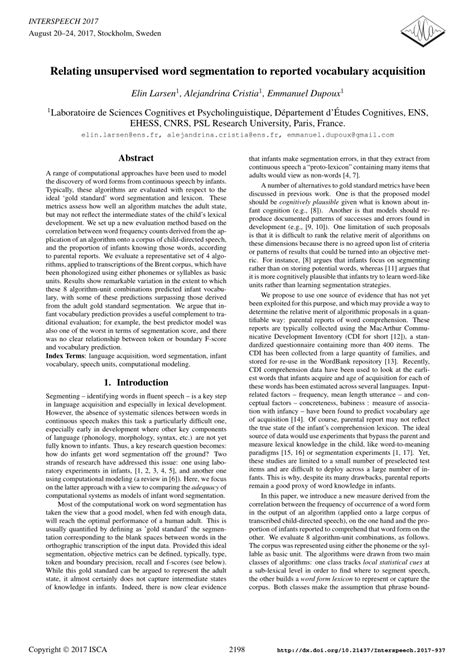 Pdf Relating Unsupervised Word Segmentation To Reported Vocabulary Acquisition