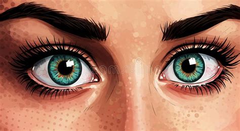 Close Up Illustration Of Two Eyes With Blue Irises And Detailed