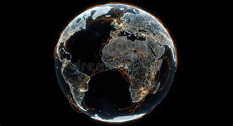 Global Network Connections Visualization A 3d Model Of Earth Showing