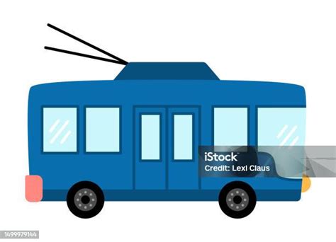 벡터 블루 트롤리 버스 아이들을위한 재미있는 전기 버스 귀여운 차량 클립 아트입니다 흰색 배경에 격리된 대중교통 아이콘 교통수단에 대한 스톡 벡터 아트 및 기타 이미지