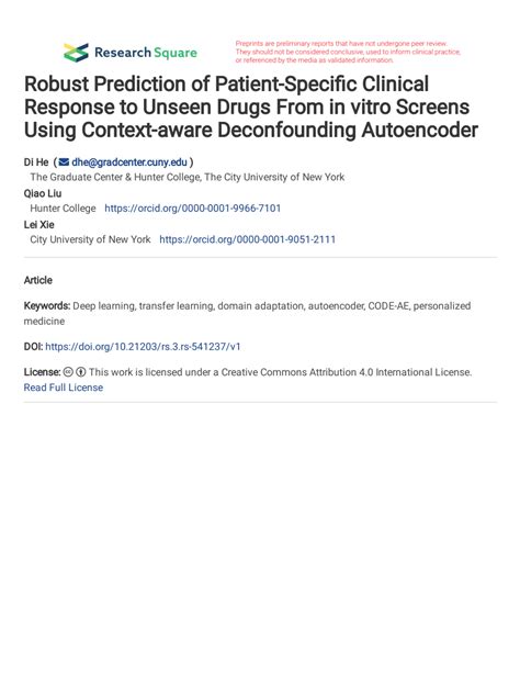 Pdf Robust Prediction Of Patient Specific Clinical Response To Unseen