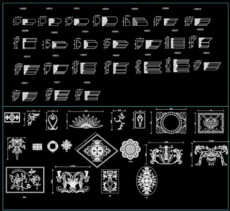 138detailed Drawings Of Decorative Patterns And Moldings In Cad Format