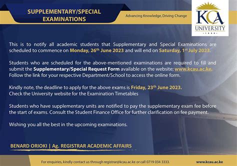Internal Memo Supplementary Special Examinations Kca University