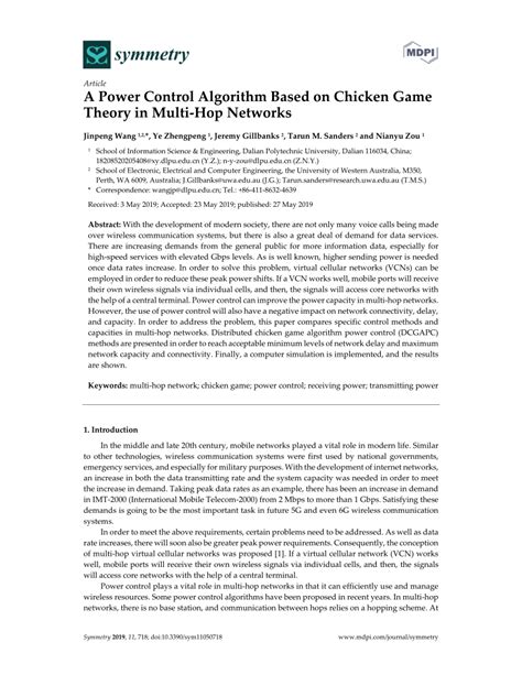 pdf a power control algorithm based on chicken game theory in multi hop networks