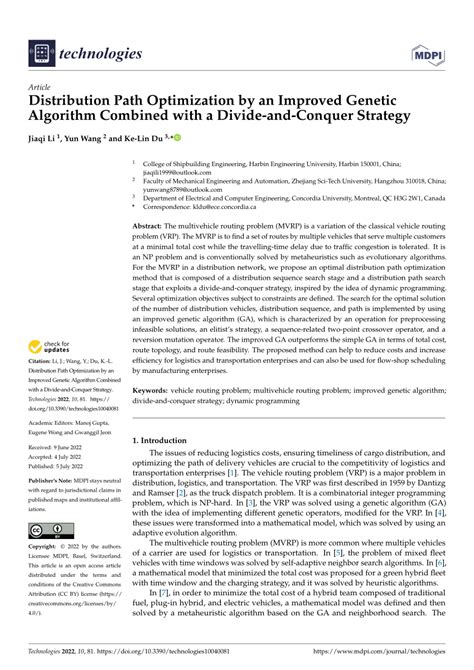 Pdf Distribution Path Optimization By An Improved Genetic Algorithm Combined With A Divide And