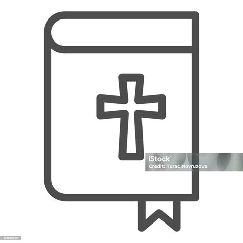 성경 라인 아이콘입니다 크로스 사인과 책갈피가 있는 수첩 법학 디자인 개념 흰색 배경에 윤곽 스타일 픽토그램 웹 및 응용