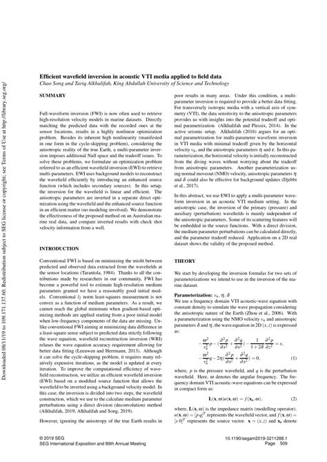 Pdf Efficient Wavefield Inversion In Acoustic Vti Media Applied To Field Data