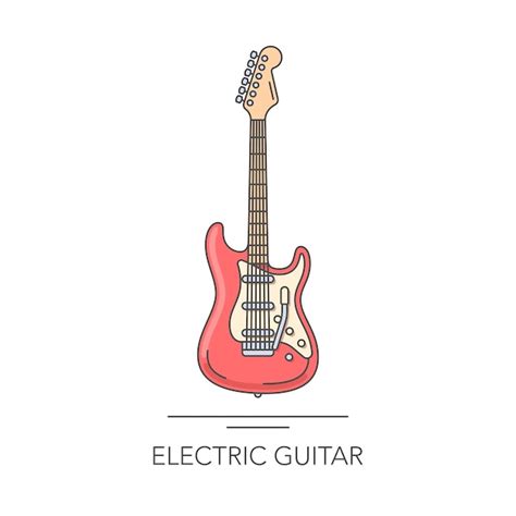일렉트릭 기타 개요 다채로운 아이콘 벡터 일러스트 레이 션 프리미엄 벡터