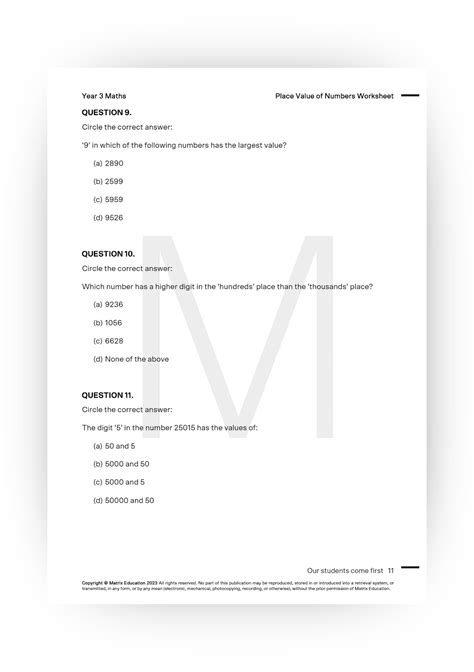 Free Year 3 Maths Worksheet Place Value Of Numbers Downloadable
