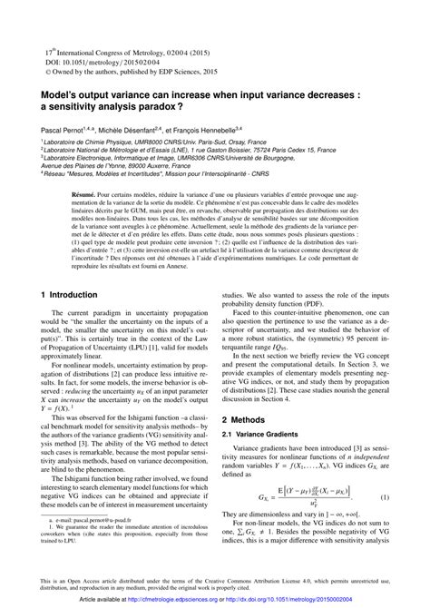 Pdf Models Output Variance Can Increase When Input Variance Decreases A Sensitivity Analysis