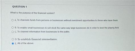Solved Question 1what Is The Purpose Of The Financial