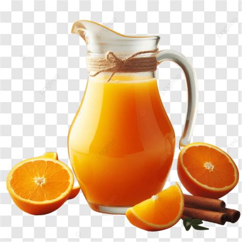 유리 컵에 노란 오렌지 주스와 조각이 있는 용기 유리 컵에 노란 오렌지 주스와 오렌지 조각을 넣은 용기 유리컵과 오렌지 조각이 담긴 주전자 주황색 Png 일러스트 및