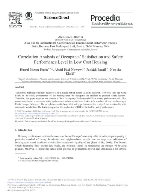 Pdf Correlation Analysis Of Occupants Satisfaction And Safety Performance Level In Low Cost