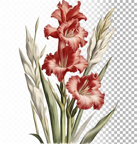 Premium Psd Gladiolus Flower Vintage Retro Illustration Isolated