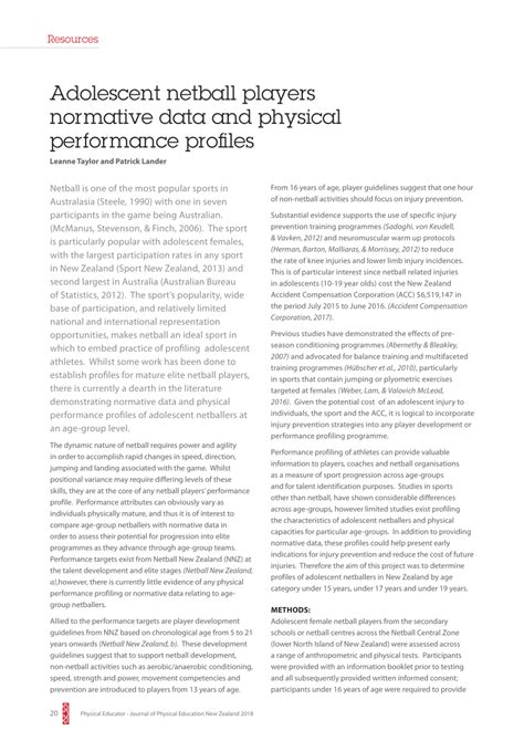 Pdf Adolescent Netball Players Normative Data And Physical Performance Profiles