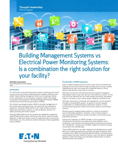 Building Management Systems Vs Electrical Power Monitoring Systems Is A Combination The Right
