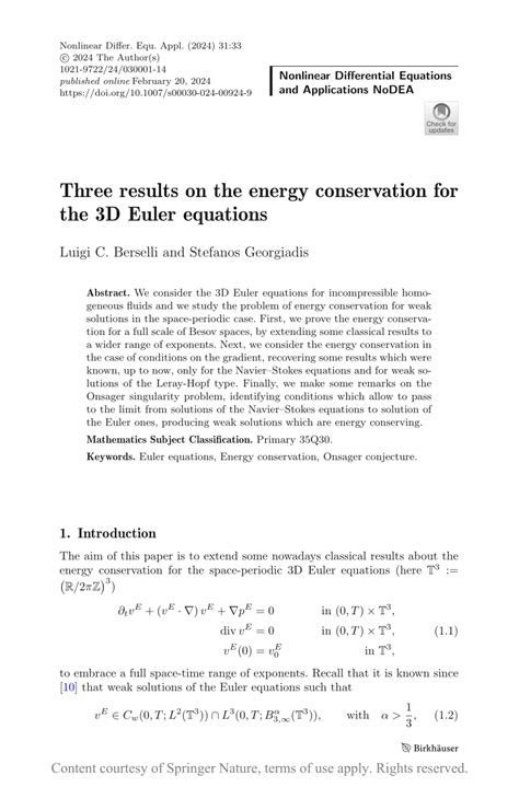 Pdf Three Results On The Energy Conservation For The 3d Euler Equations